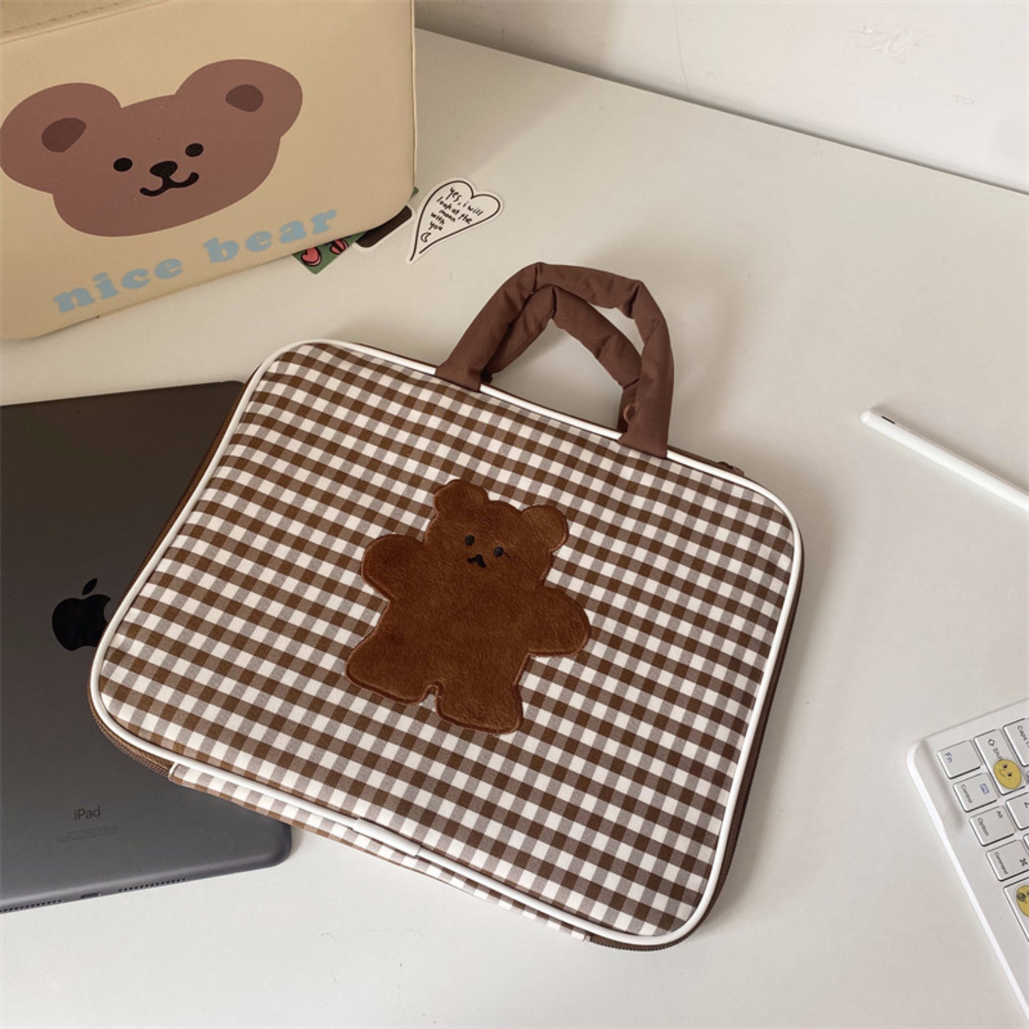 Brown Gingham Bear Laptop Sleeve – Uni Seoul